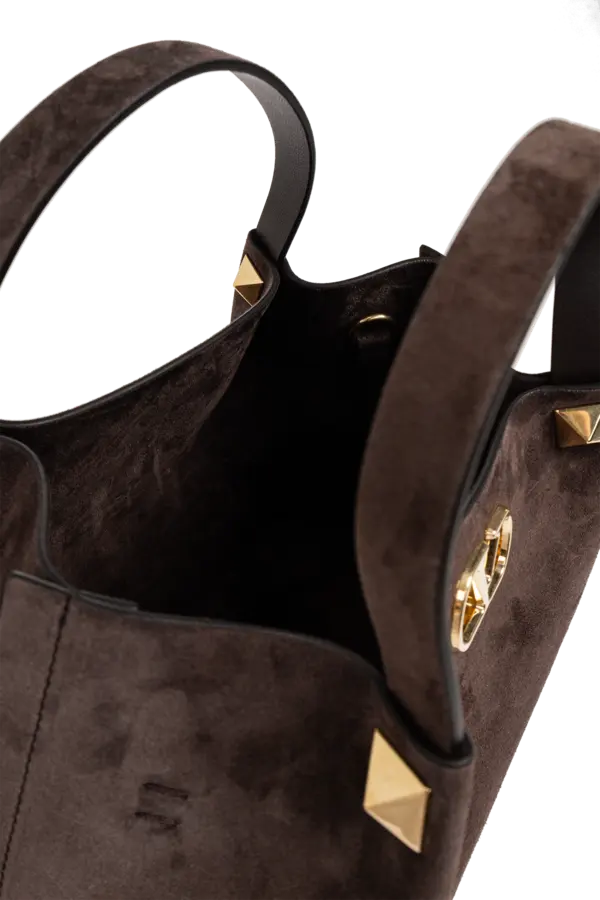 Valentino Garavani Suede Shopper Bag With Logo - Brown