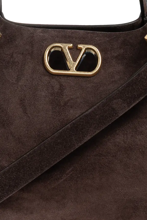 Valentino Garavani Suede Shopper Bag With Logo - Brown