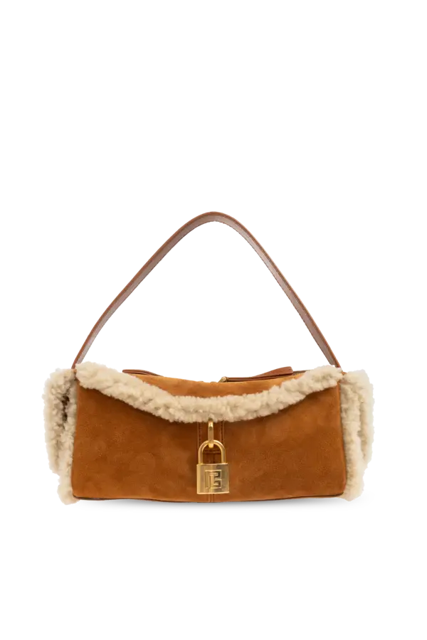 Balmain Suede Shearling Shoulder Bag - Brown