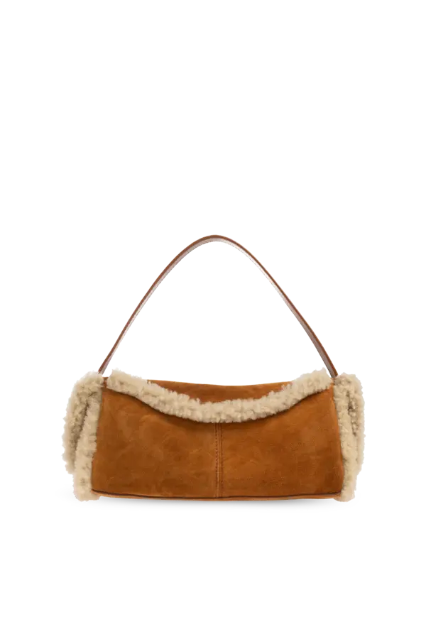 Balmain Suede Shearling Shoulder Bag - Brown