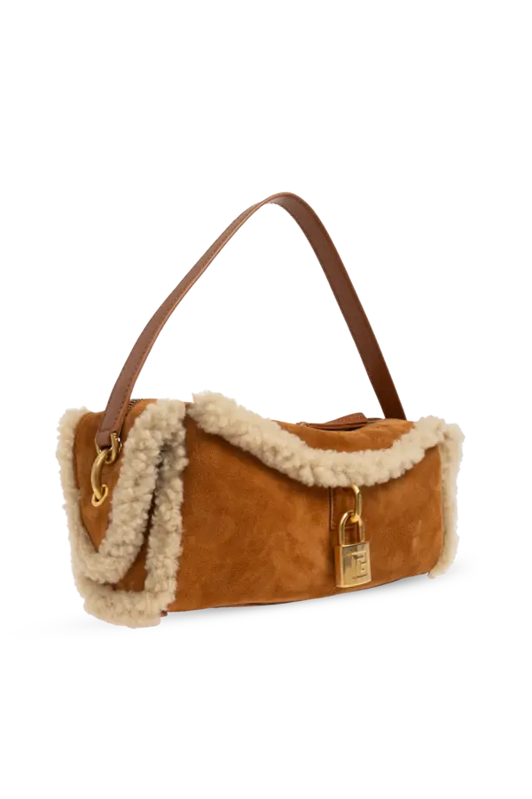 Balmain Suede Shearling Shoulder Bag - Brown