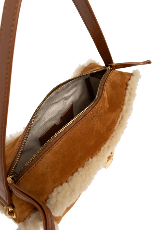 Balmain Suede Shearling Shoulder Bag - Brown