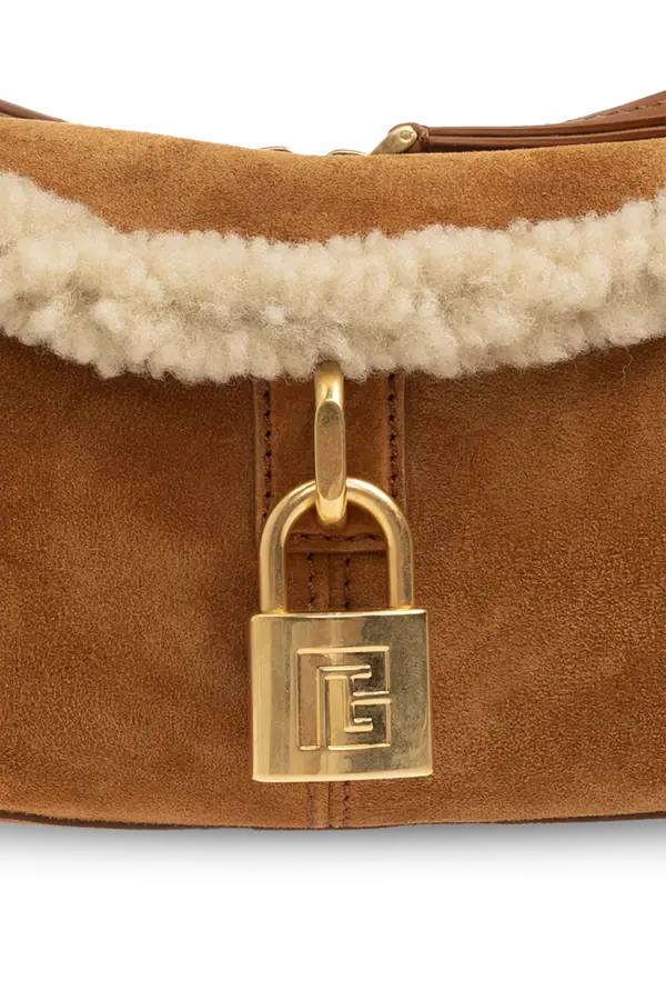 Balmain Suede Shearling Shoulder Bag - Brown