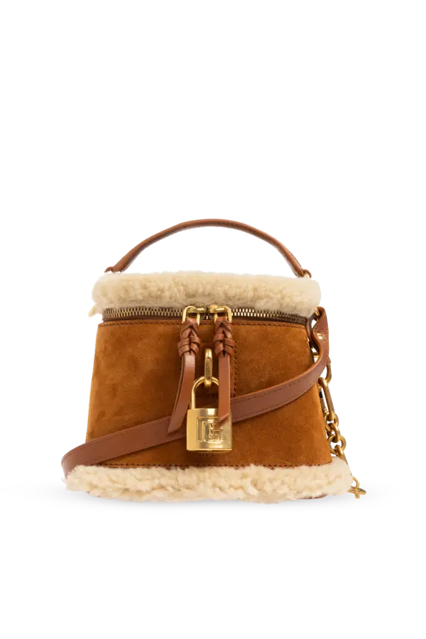 Balmain Suede Bag Finished With Fur - Brown
