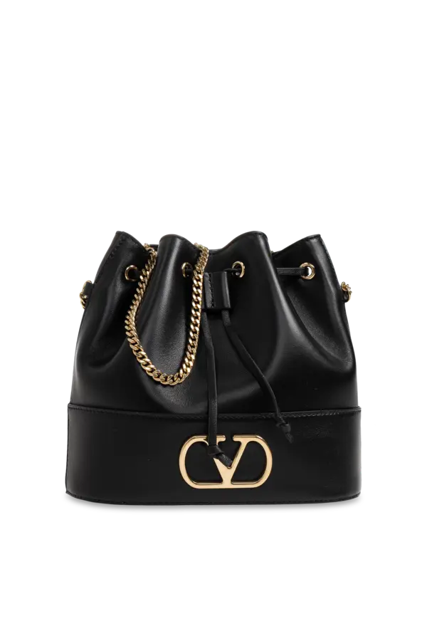 Valentino Garavani Leather Bucket Bag With Logo - Black