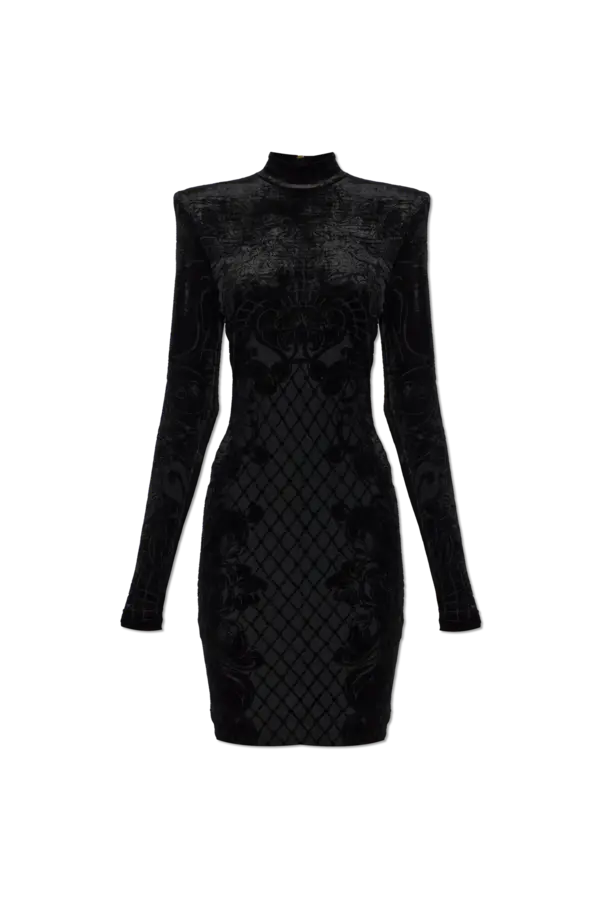 Balmain Velvet Turtleneck Mini Dress - Black
