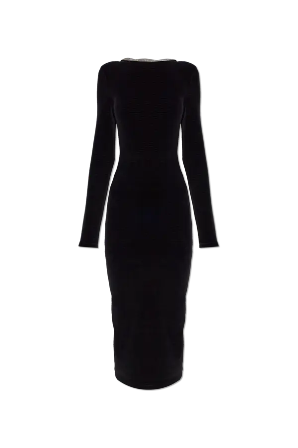 Balmain Velvet Dress With Decorative Crystal Straps - Black