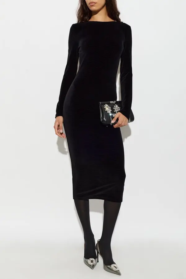 Balmain Velvet Dress With Decorative Crystal Straps