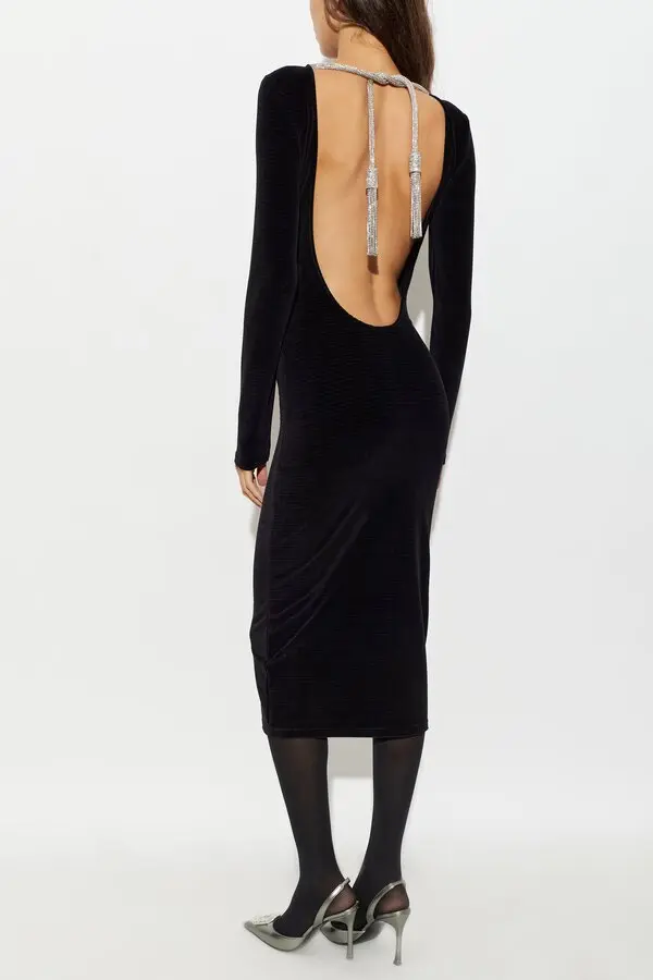 Balmain Velvet Dress With Decorative Crystal Straps