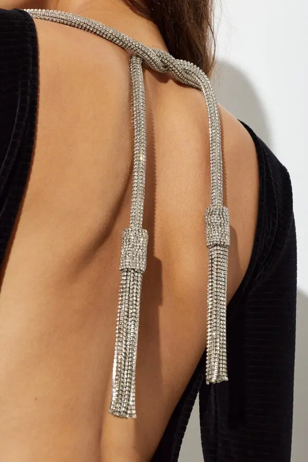 Balmain Velvet Dress With Decorative Crystal Straps