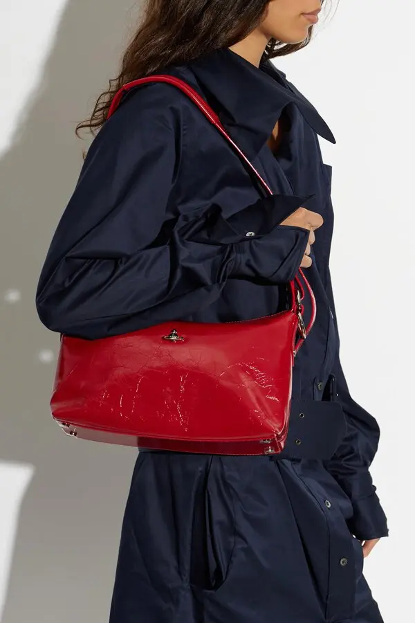 VIVIENNE WESTWOOD Emma Glossed Leather Shoulder Bag