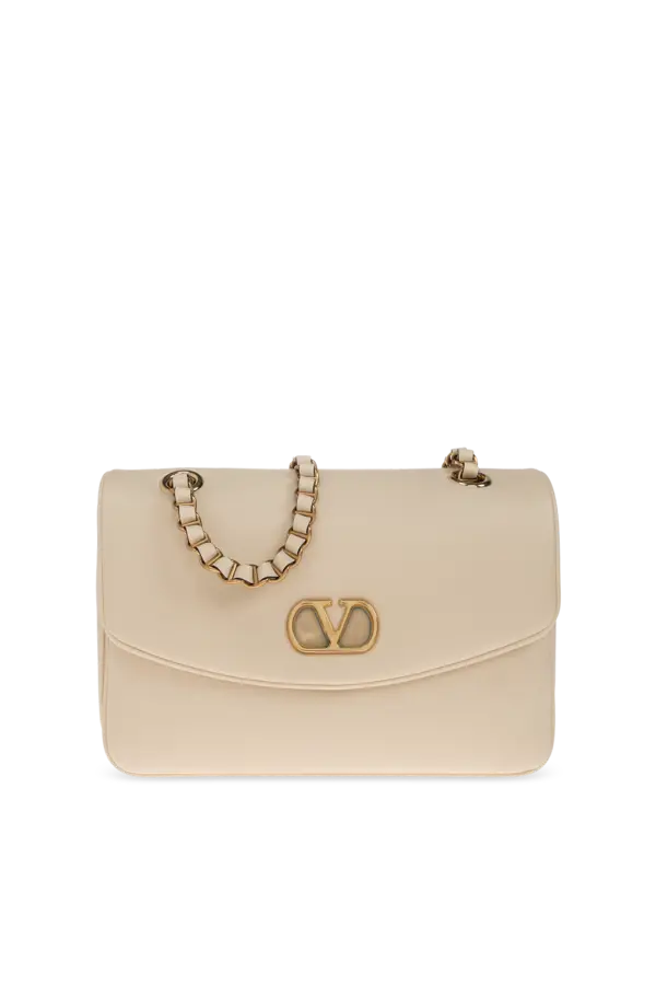 Valentino Garavani Leather Bag With Logo - Cream
