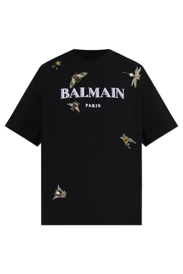 Balmain T-shirt With Logo And Shimmering Appliqués