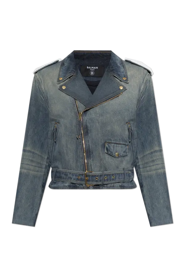 Balmain Denim Jacket With Belt - Blue