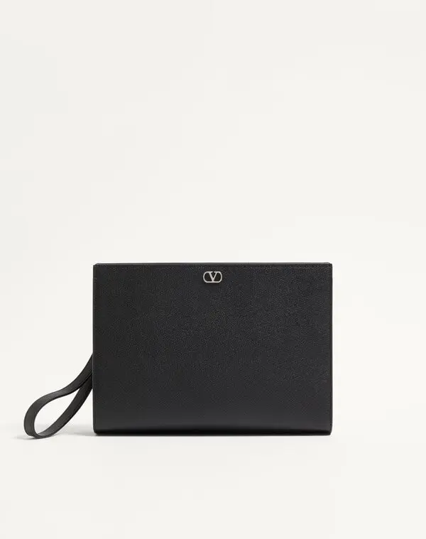 Valentino Garavani Grainy Calfskin Vlogo Signature Pouch - Black