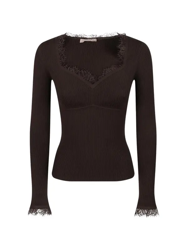 TWINSET Ribbed Knit Sweater With Lace Trim