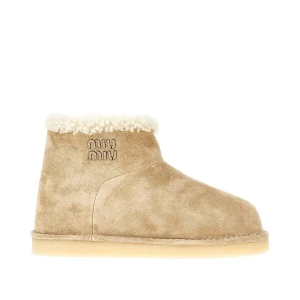 Miu Miu Suede Leather Ankle Boots With Logo
