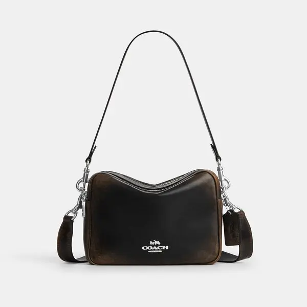COACH OUTLET Carey Crossbody Bag In Loved Leather - Silver/black Brown
