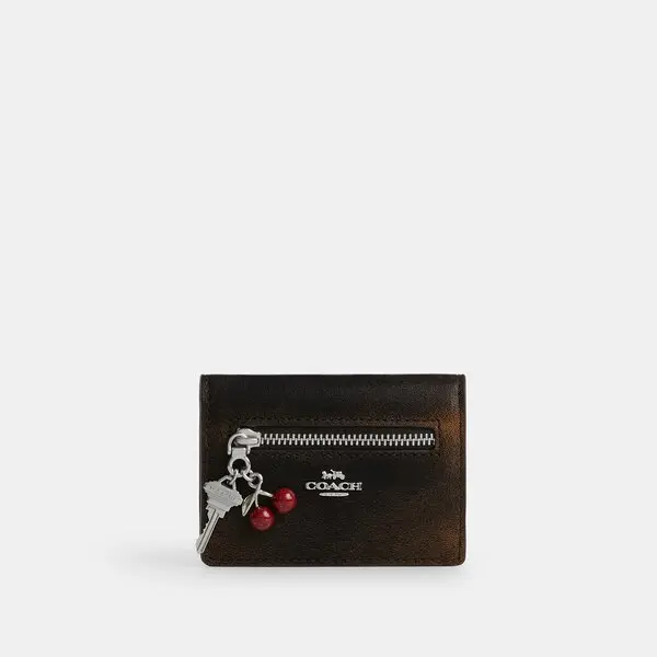 COACH OUTLET Card Case With Charms In Loved Leather - Silver/black Brown