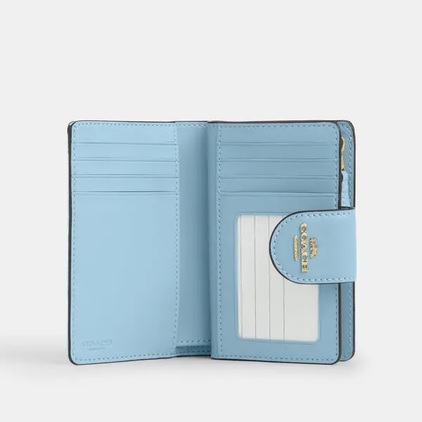 COACH OUTLET Medium Corner Zip Wallet With Gingham Print - Gold/blue