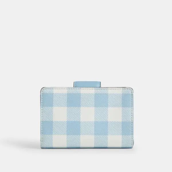 COACH OUTLET Medium Corner Zip Wallet With Gingham Print - Gold/blue