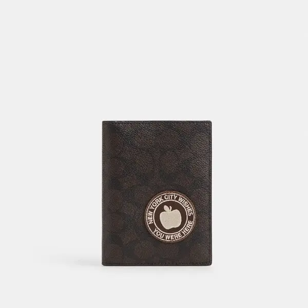 COACH OUTLET Passport Card Case In Signature Canvas With Patches - Silver/walnut/black