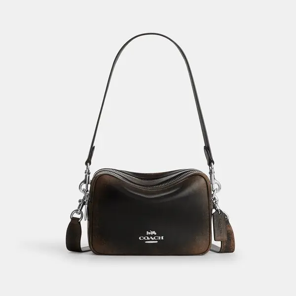 COACH OUTLET Mini Carey Crossbody Bag In Loved Leather - Silver/black Brown