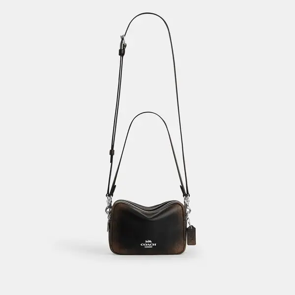 COACH OUTLET Mini Carey Crossbody Bag In Loved Leather - Silver/black Brown