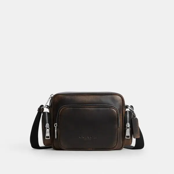 COACH OUTLET Fletcher Crossbody Bag In Loved Leather - Silver/black Brown