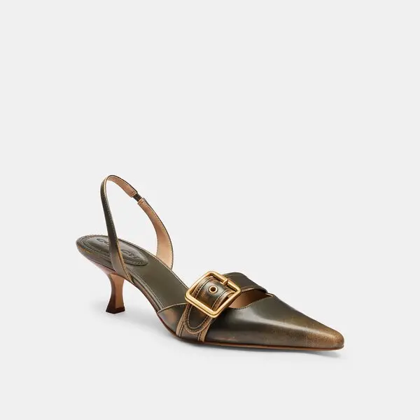 COACH Margot Slingback In Loved Leather - Olive