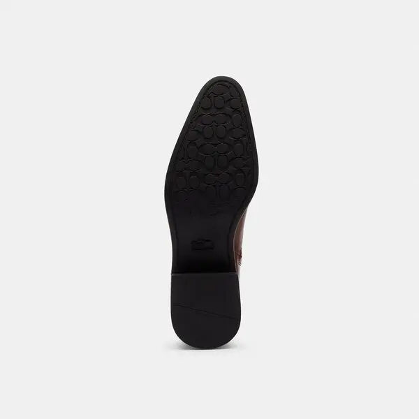 COACH Pointed Toe Leather Bootie With Block Heel - Saddle
