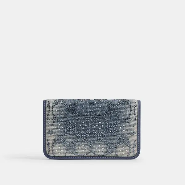 COACH Essential Slim Card Case In Regenerative Cotton Denim With Crystal Signature