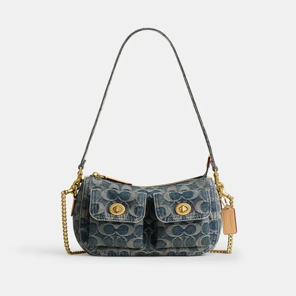 COACH Twin Turnlock Waverly Bag In Signature Regenerative Cotton Denim - Brass/denim