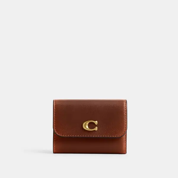 COACH Essential Card Holder Wallet In Loved Leather - Brass/brown