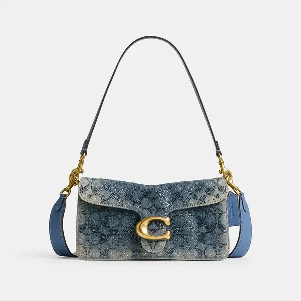 COACH Tabby Shoulder Bag 26 In Regenerative Cotton Denim With Crystal Signature - Brass/denim