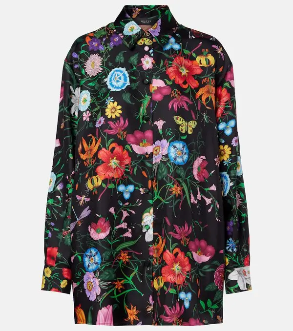 Gucci Flora Silk Twill Shirt - Black