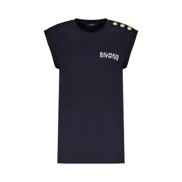 Balmain Cotton Sleeveless Logo Tank T-shirt 'navy