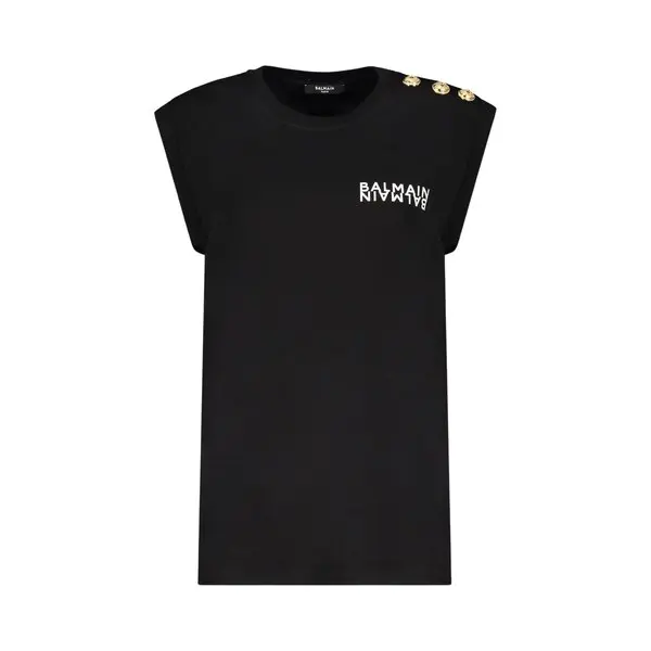 Balmain Cotton Sleeveless Logo Tank T-shirt