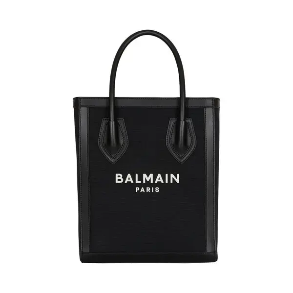 Balmain Leather Trimmed Canvas Tote Bag