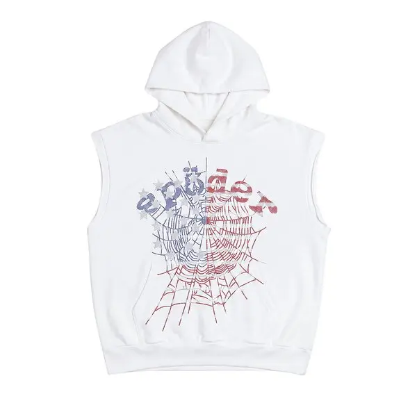 SP5DER Rhinestone Og Web Sleeveless Hoodie 'glacier