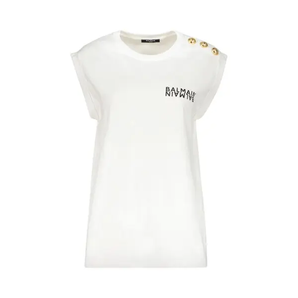 Balmain Cotton Sleeveless Logo Tank T-shirt - White