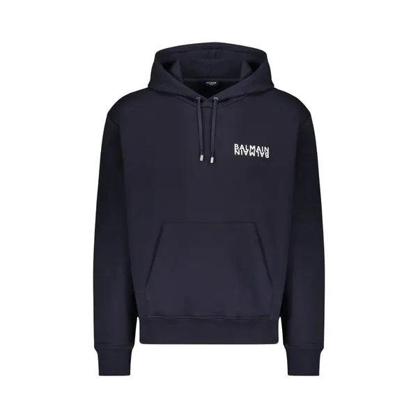 Balmain Double Logo Cotton Hoodie 'navy