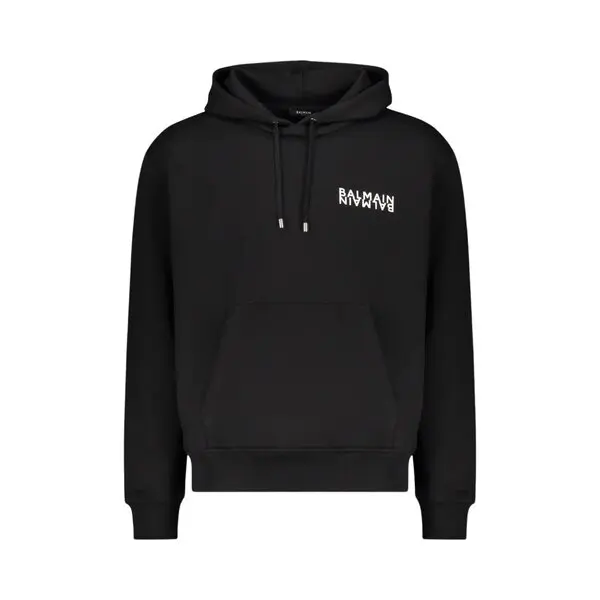 Balmain Double Logo Cotton Hoodie - Black