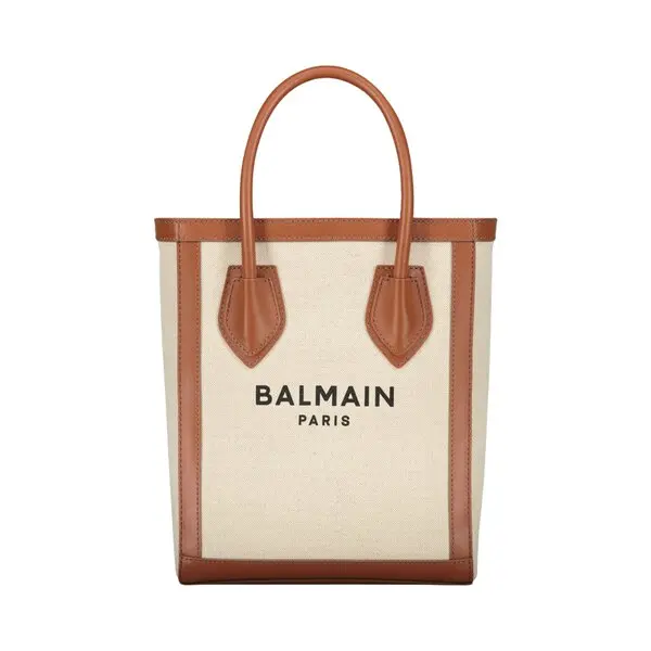 Balmain Leather Trimmed Canvas Tote Bag 'ivory
