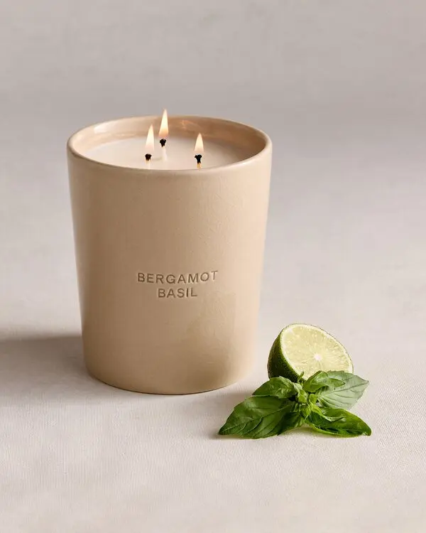Quince Bergamot Basil 3-wick Luxury Candle, Plant-based Wax