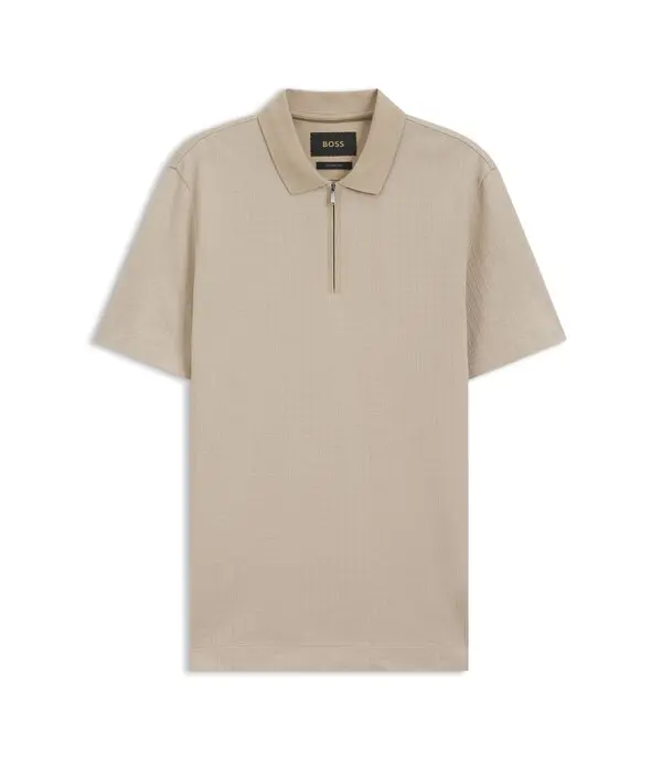 BOSS Zipper-neck Polo Shirt In A Cotton-silk Blend