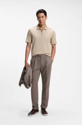 BOSS Zipper-neck Polo Shirt In A Cotton-silk Blend