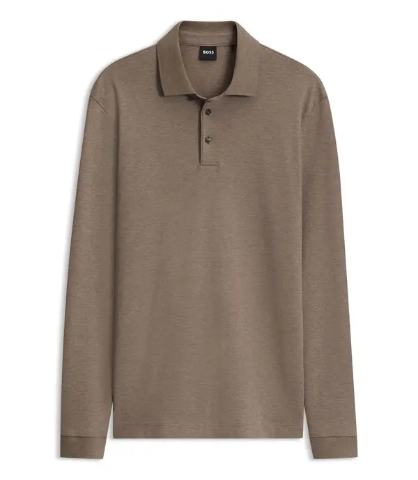 BOSS Long-sleeved Polo Shirt In Interlock Cotton With Logo - Light Brown