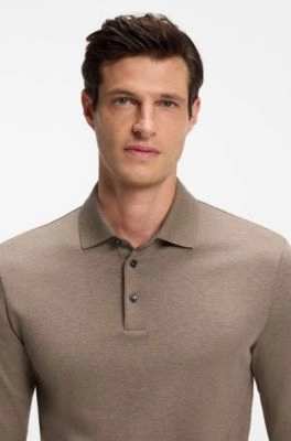BOSS Long-sleeved Polo Shirt In Interlock Cotton With Logo - Light Brown