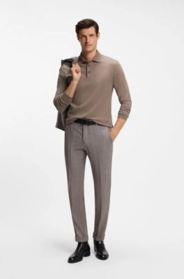 BOSS Long-sleeved Polo Shirt In Interlock Cotton With Logo - Light Brown